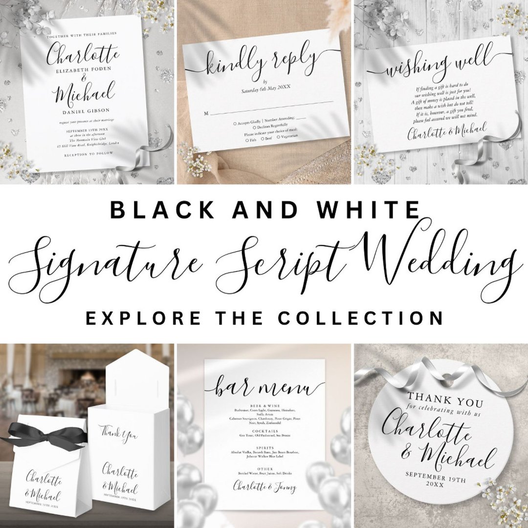 Black and White Script Wedding This Way Arrow Sign | Zazzle