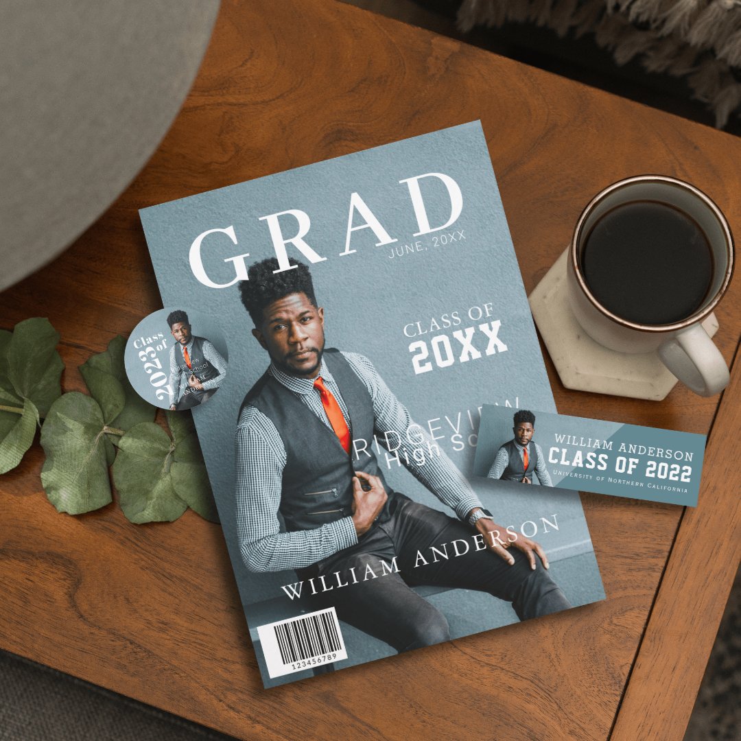 GRAD Magazine Photo Graduation Invitation | Zazzle