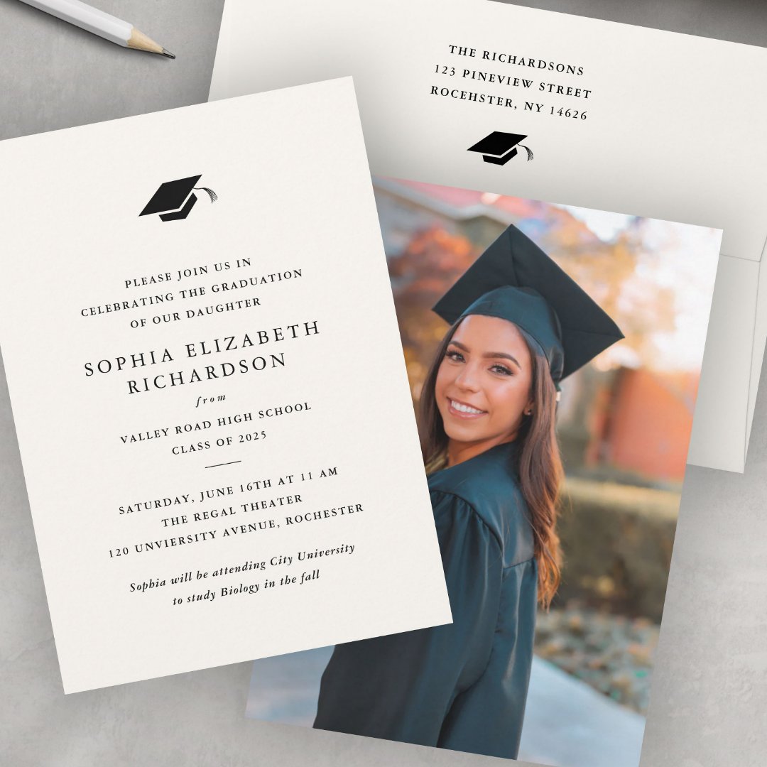 Simple Classic Black and White Photo Graduation Thank You Card | Zazzle