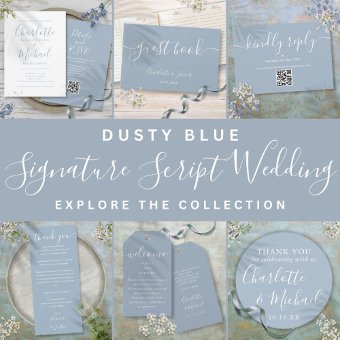 Dusty Blue Signature Script Wedding Program | Zazzle