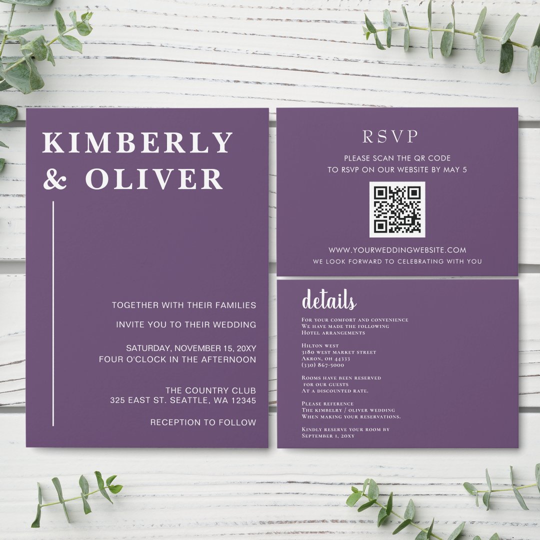 Purple Simple Calligraphy Modern Wedding Announcement Postcard | Zazzle