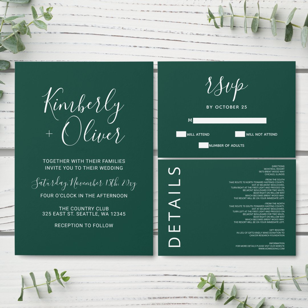 Simple Modern Emerald Green Wedding Invitation | Zazzle