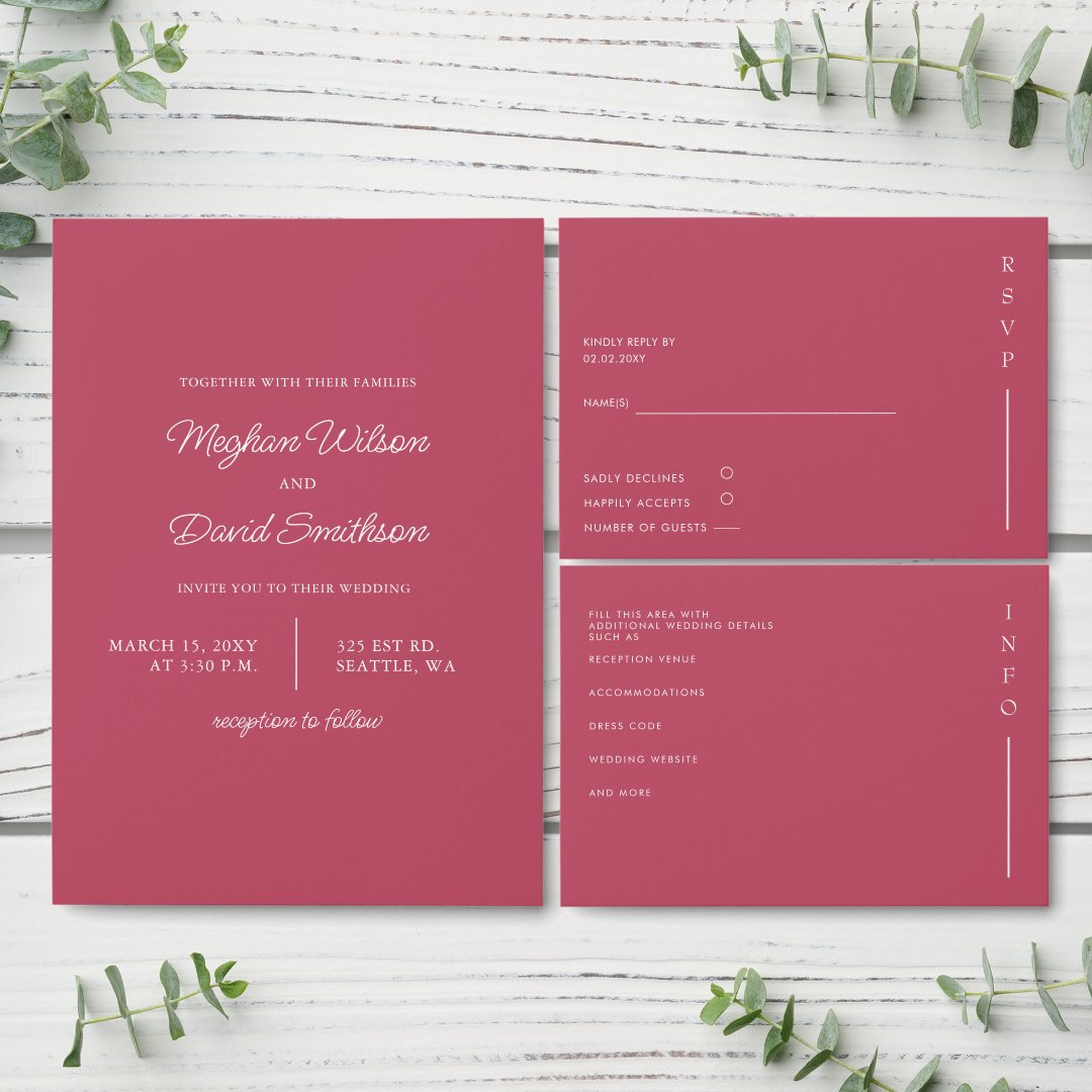 Magenta Elegant Modern Minimalist Wedding Invitation | Zazzle