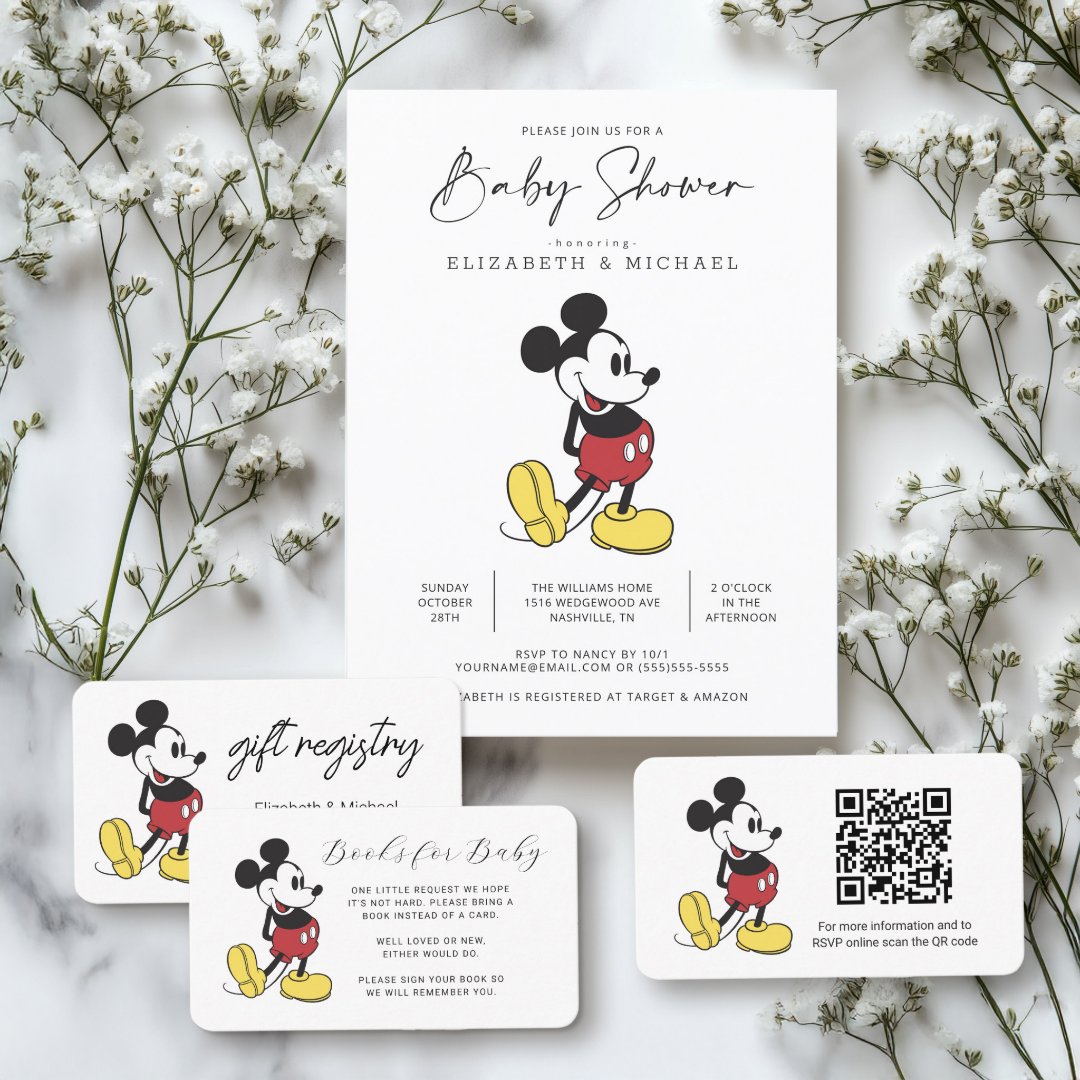 Simple Modern Mickey Mouse Baby Shower Invitation | Zazzle