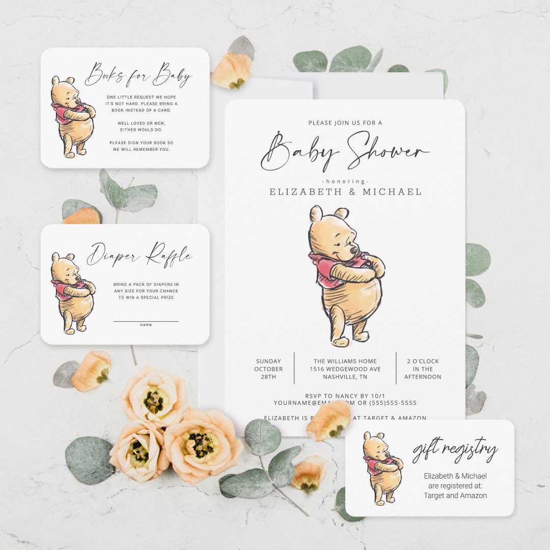 Simple Watercolor Winnie the Pooh Baby Shower Postcard | Zazzle