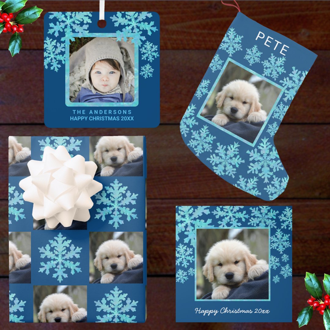 Snowflake Blue Opal Fun 2 Sided Christmas Photo Ornament | Zazzle