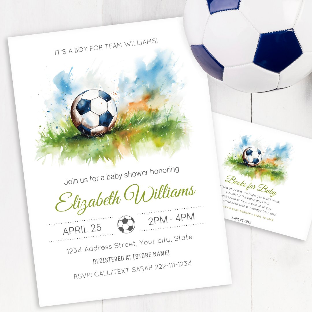 Watercolor Soccer Baby Shower Invitation | Zazzle