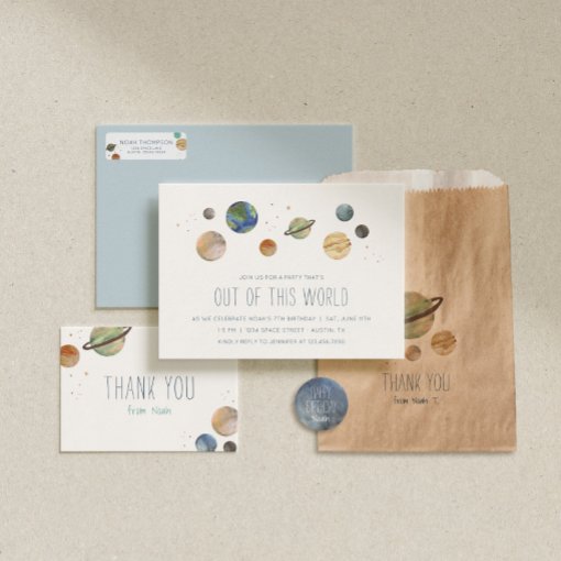 Solar System Watercolor Thank You Card | Zazzle