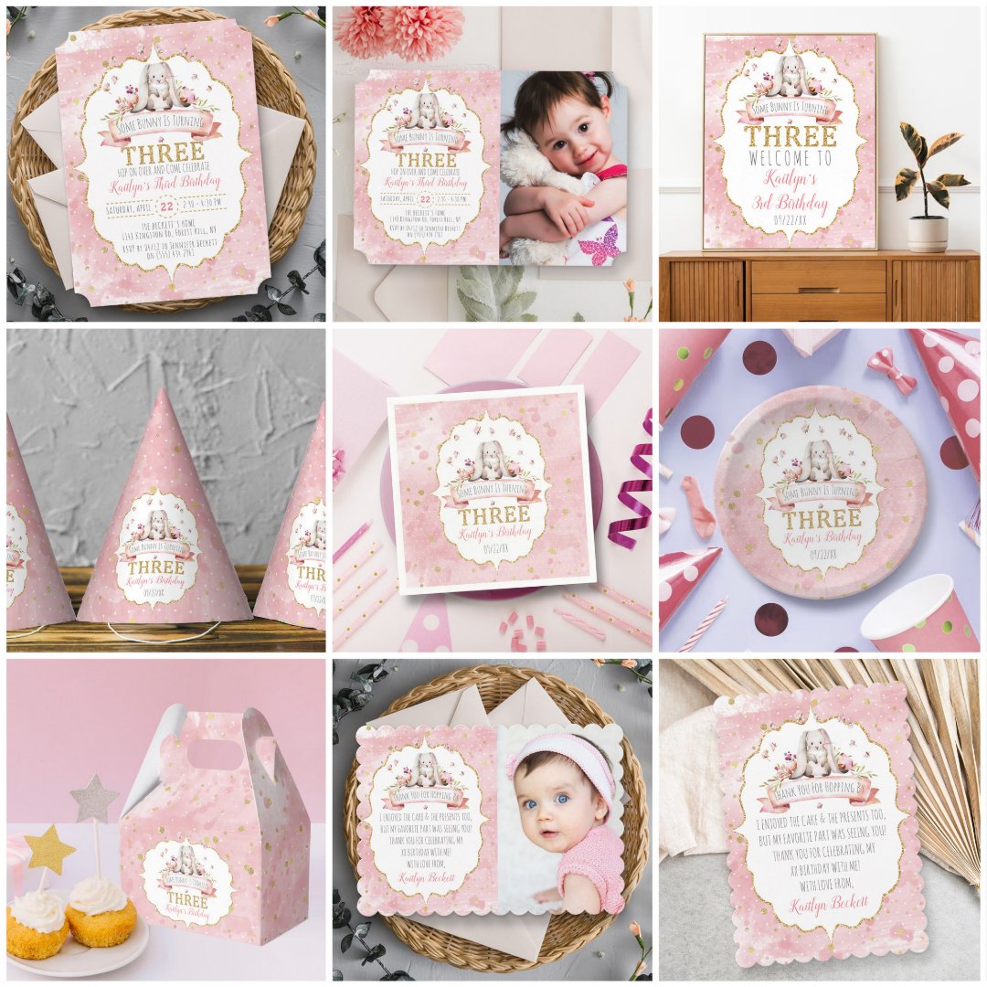 Some Bunny is Turning Three 3rd Birthday Invitation | Zazzle