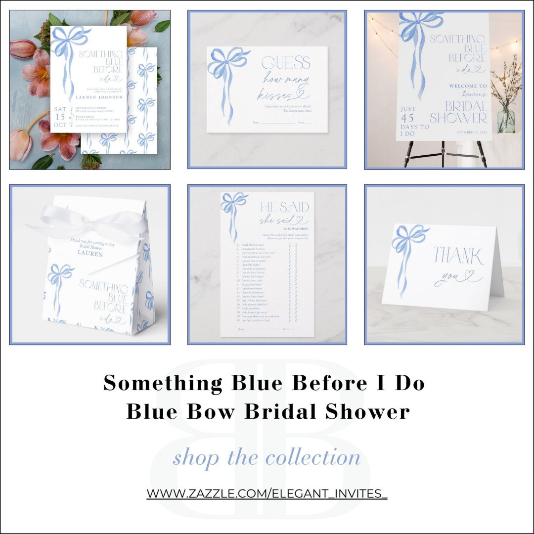Bow Something Blue Before I Do QR Bridal Shower Invitation | Zazzle