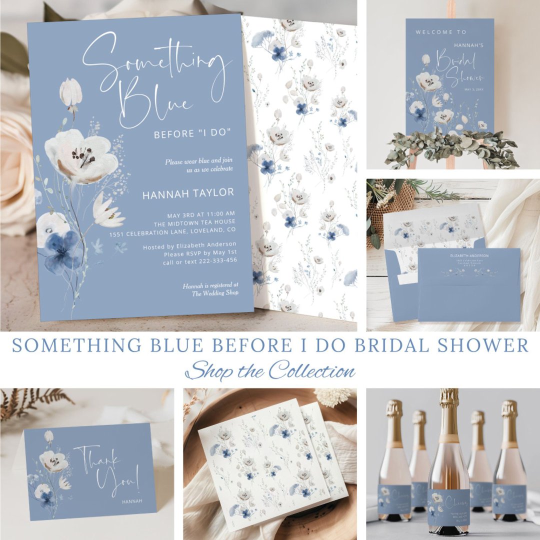 Dusty Blue Floral Bridal Shower Invitation | Zazzle