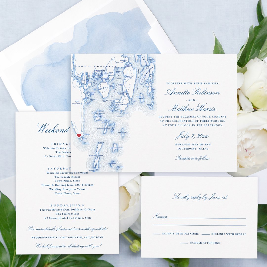 Southport Maine Map Wedding Welcome Itinerary Thank You Card | Zazzle