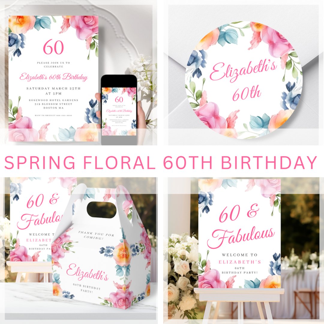 Elegant Floral 60th Birthday Welcome Banner | Zazzle