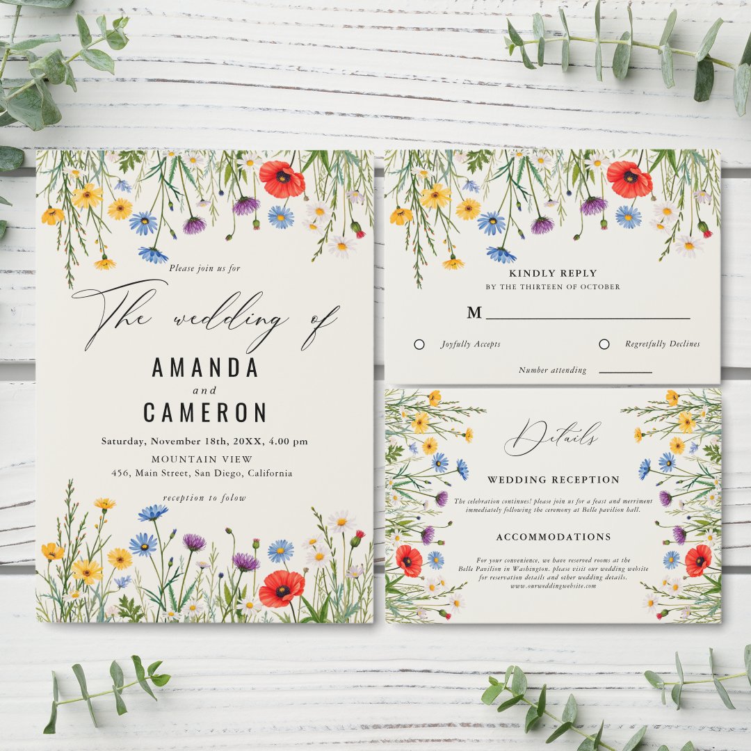Spring Wild Flower Meadow Wedding Invitation | Zazzle