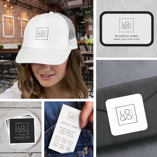 Custom Square Business Logo Black Customer Reward Loyalty Card | Zazzle