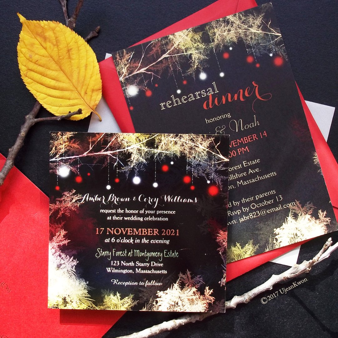 Whimsical Starry Night Forest Wedding Invitation | Zazzle