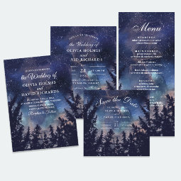 Starry Night Forest Wedding Invitation | Zazzle