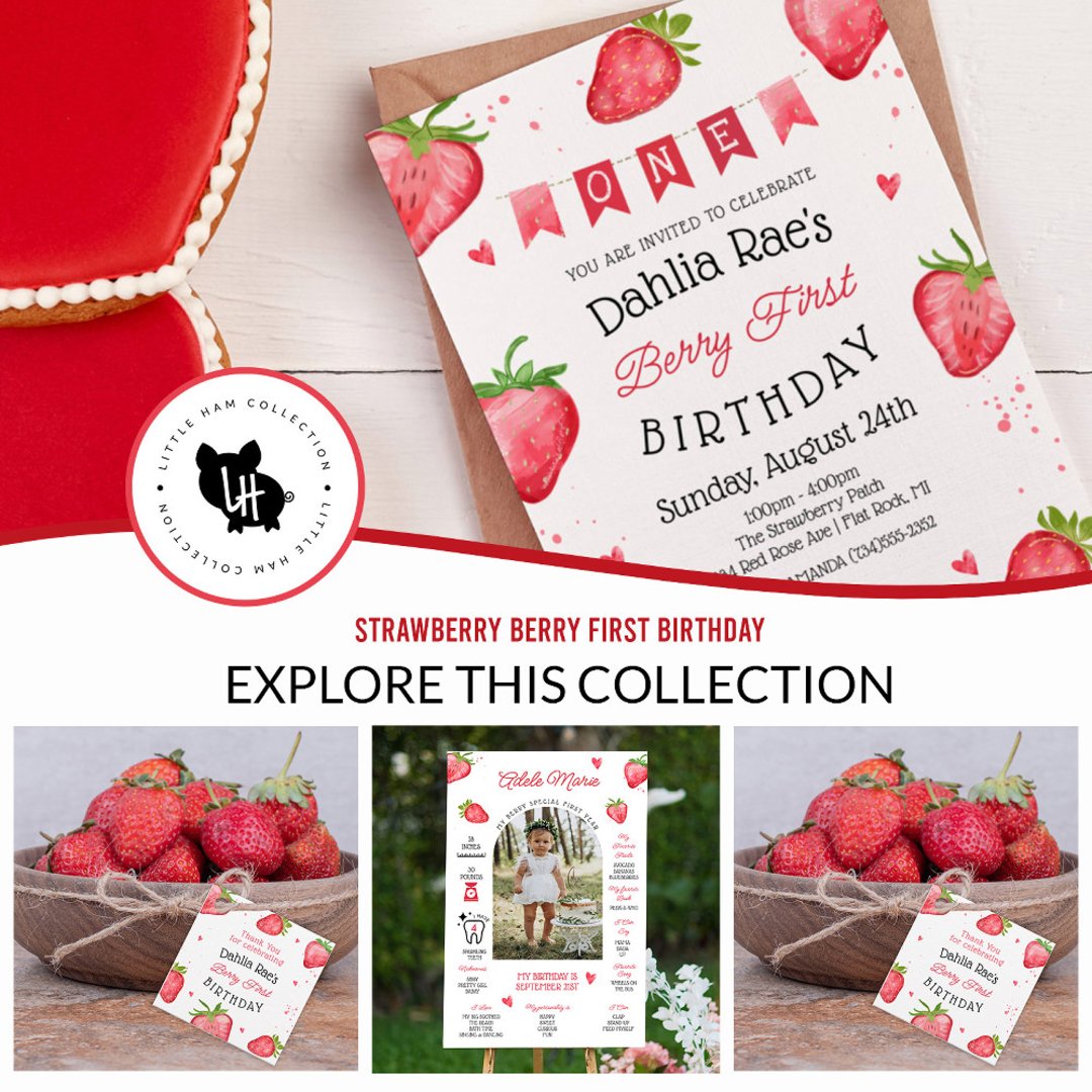 Strawberry First Birthday Milestone Poster | Zazzle