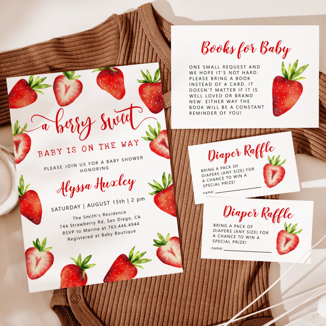 Sweet Strawberry Baby Shower Diaper Raffle Ticket Enclosure Card | Zazzle