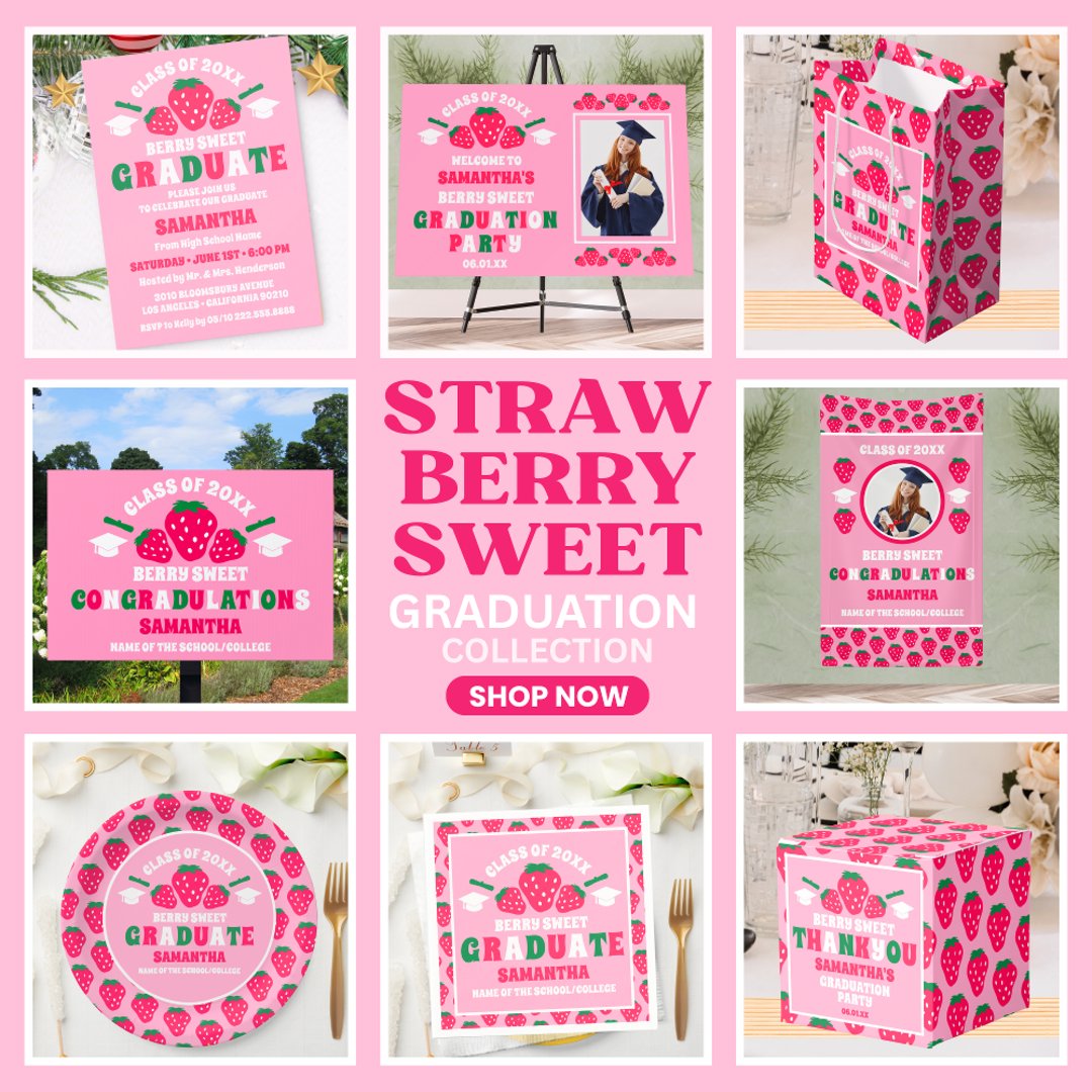 Strawberry Photo Graduation Party Vellum Invitations | Zazzle