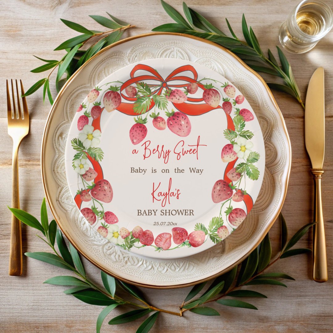 Strawberry ribbon bow baby shower guest book | Zazzle