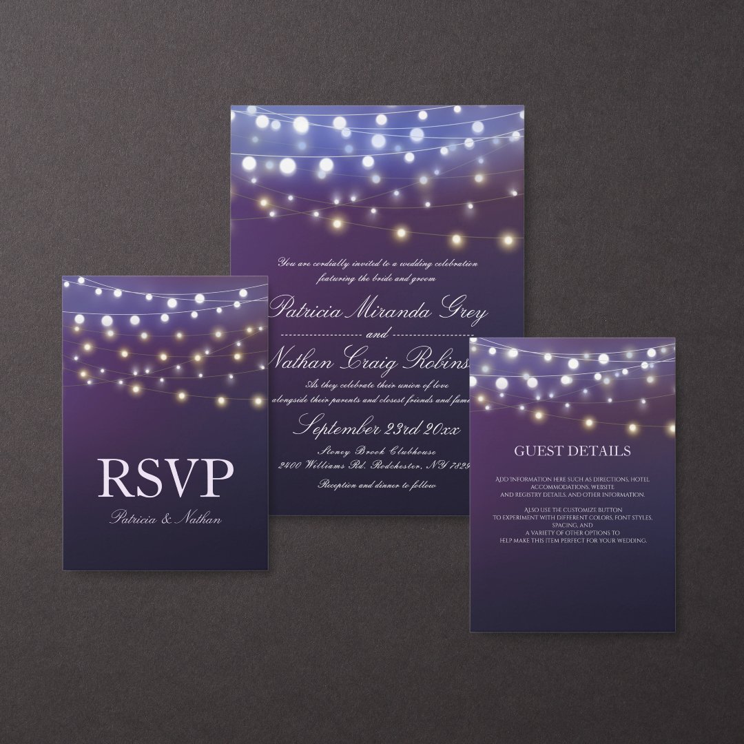 String Light Evening Wedding Dinner Menu | Zazzle