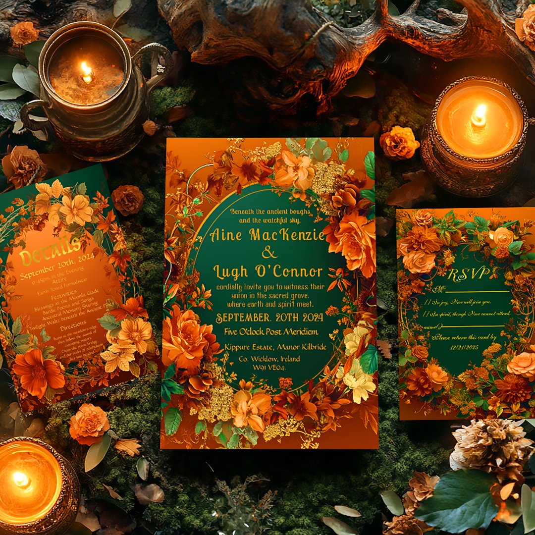 Enchanting Orange and Green Druid Hill Wedding Table Number | Zazzle