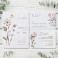 Elegant Print Pressed Pastel Boho Flowers Wedding Invitation | Zazzle