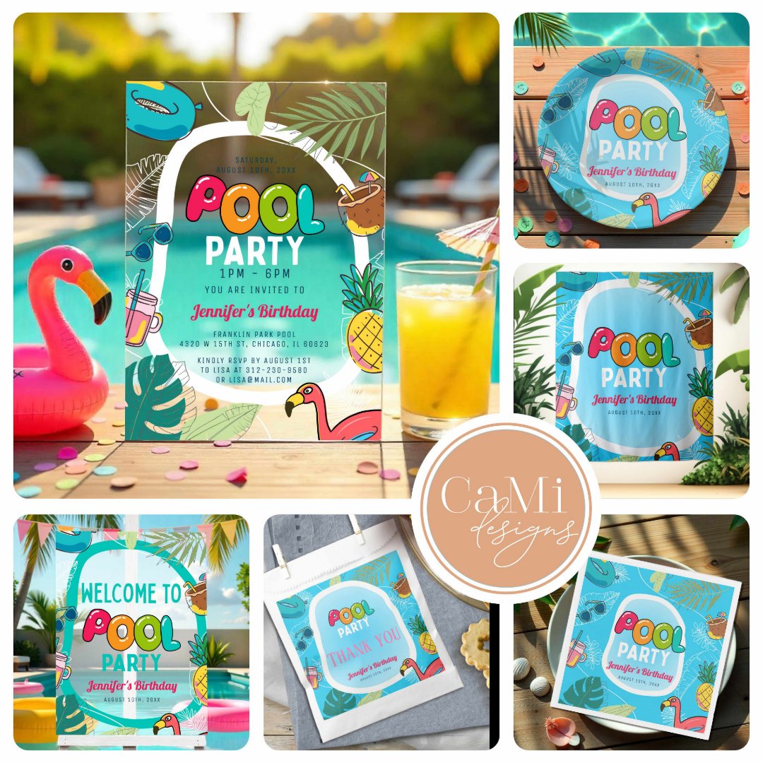 Summer Pool Party Swimming Birthday Paper Cups | Zazzle