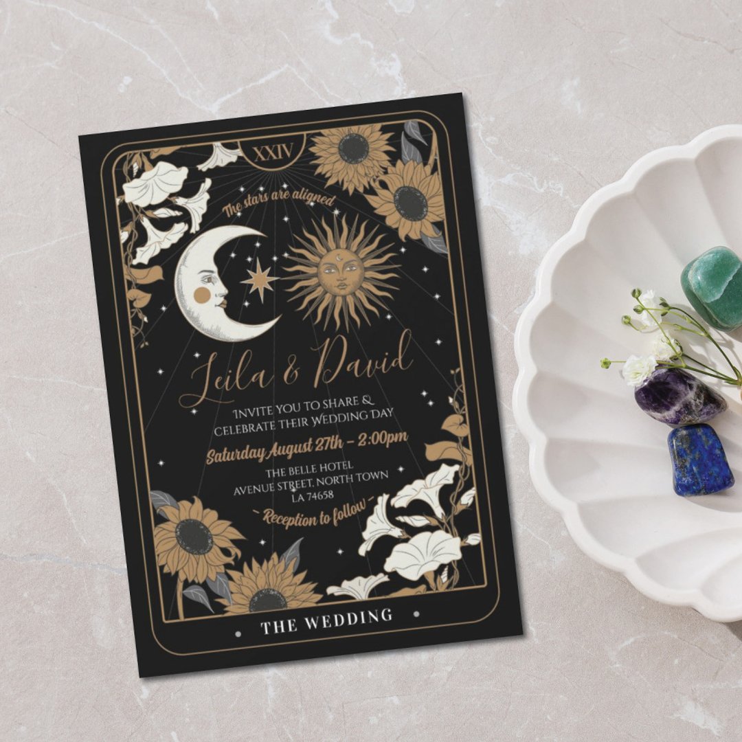 Wedding Tarot Moon Sun Stars The Lovers Invitation | Zazzle