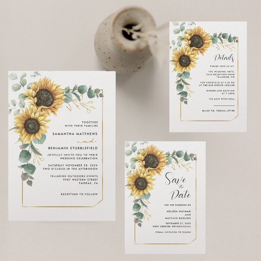 Floral Sunflower Eucalyptus Foliage Wedding Invitation Belly Band | Zazzle