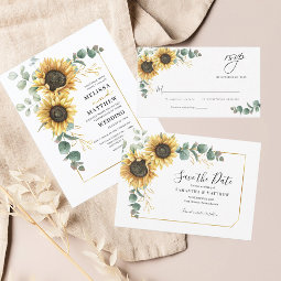 Budget Sunflower Floral Eucalyptus Wedding Note Card | Zazzle