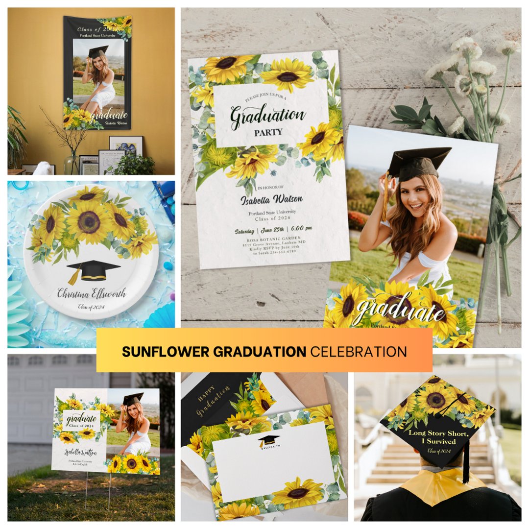 Custom Text Class of 2024 Sunflower Graduation Cap Topper | Zazzle
