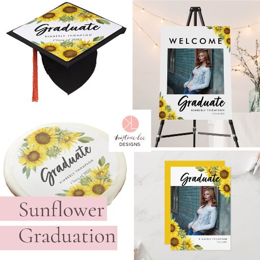Graduation Photo Announcement Sunflower Script | Zazzle