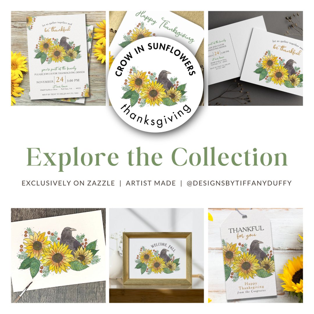 Sunflowers and Crow Thankful Thanksgiving Dinner Invitation | Zazzle