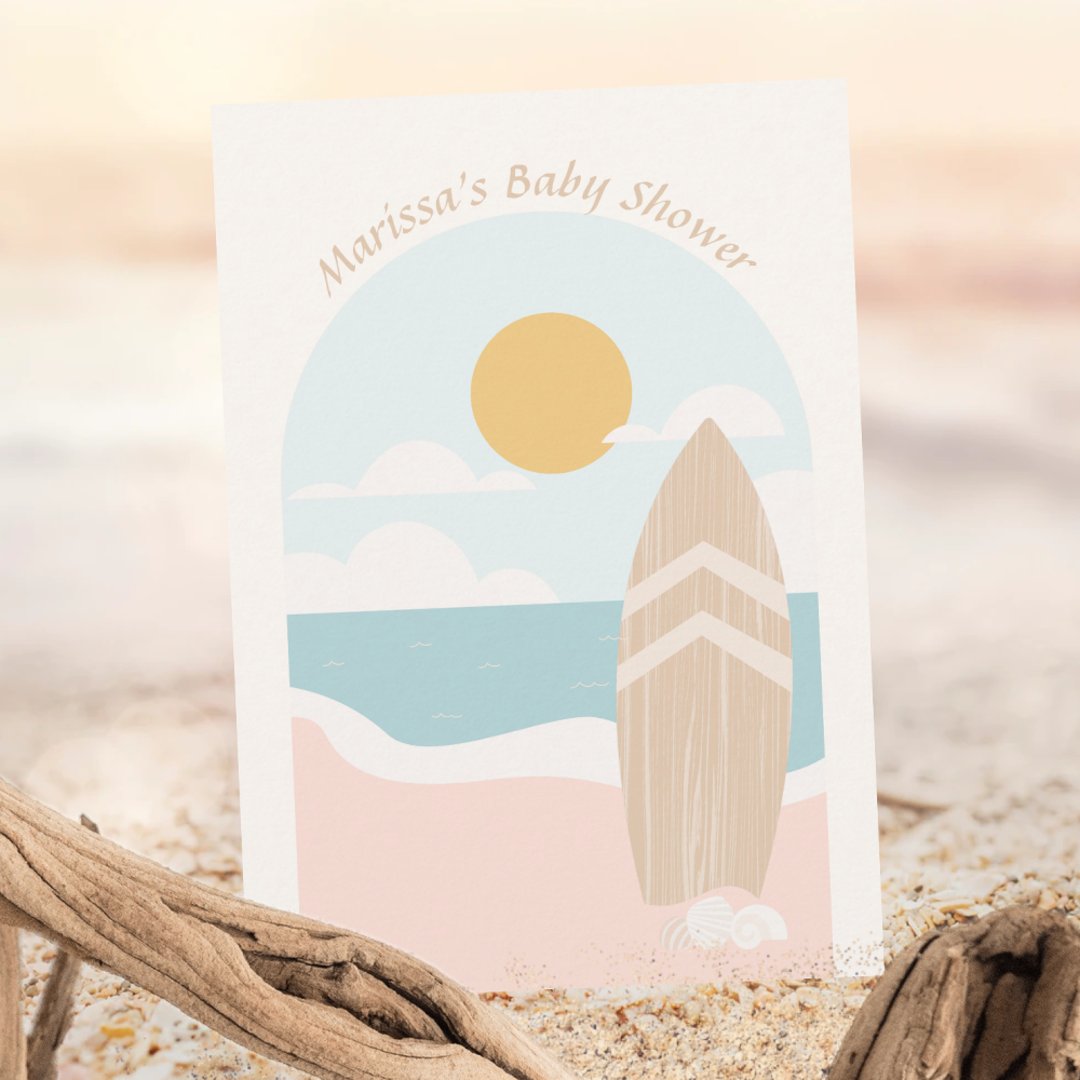 Surfboard Beach Baby Shower Invitation | Zazzle