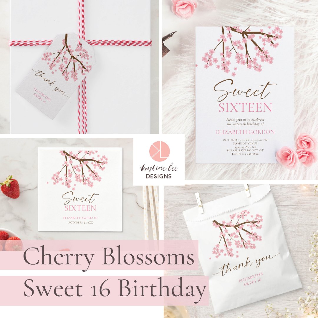 Sweet 16 Spring Cherry Blossoms Floral Birthday Invitation | Zazzle