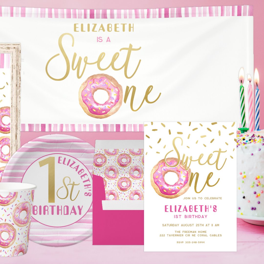Sweet One Donut Sprinkle Girl 1st Birthday Invitation | Zazzle