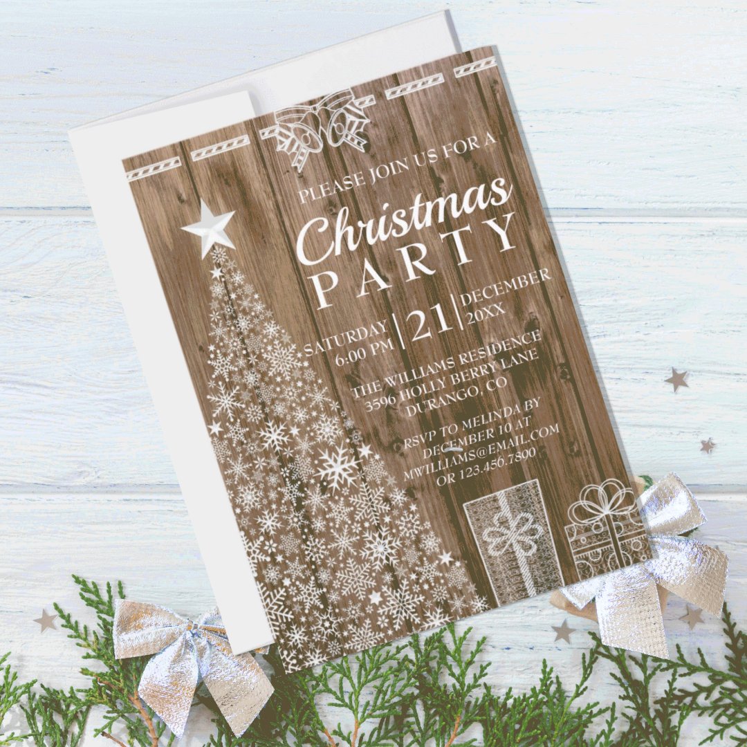 Holiday Party Rustic Wood Christmas Tree Welcome Poster | Zazzle
