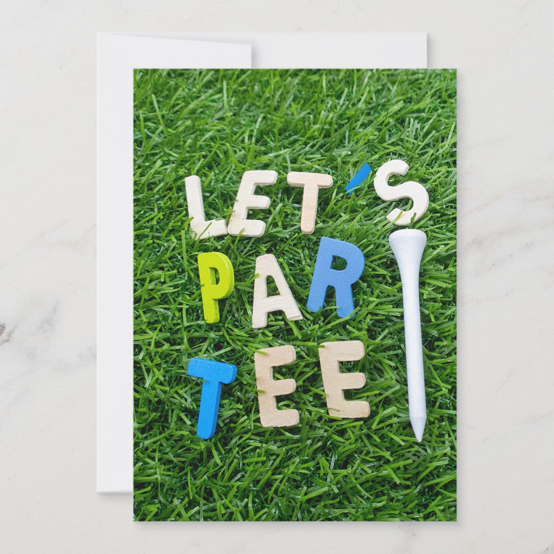 Golf let's par tee with golf ball and tee on green square sticker | Zazzle