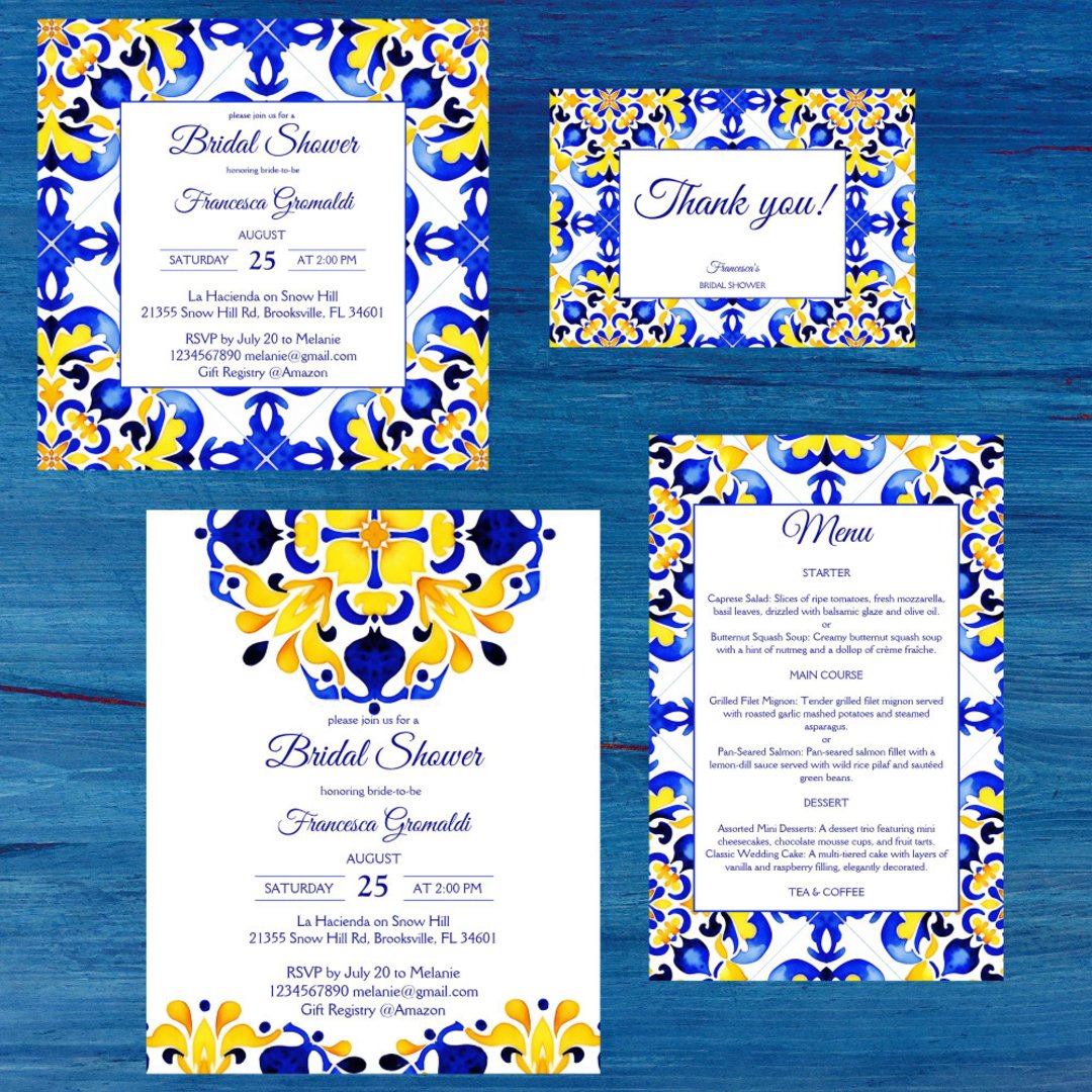 Talavera azulejo blue tiles bridal shower invite | Zazzle