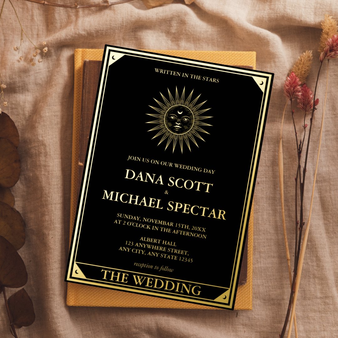 Tarot Celestial Wedding Sun Moon Stars Gold Foil Invitation | Zazzle