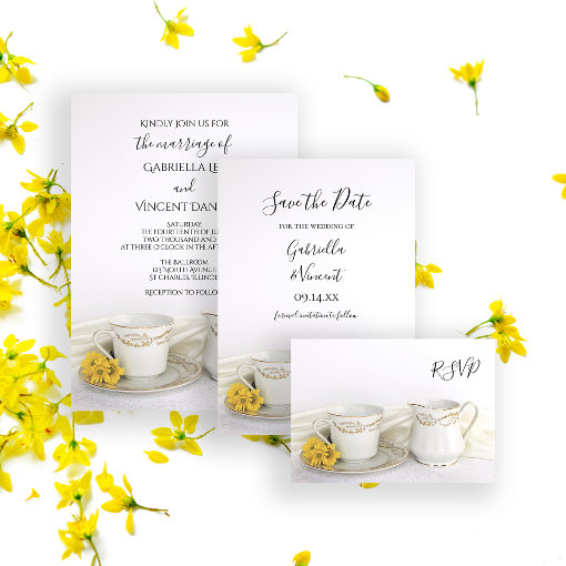 Tea Cup and Yellow Daisies Wedding Menu | Zazzle