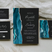 Modern Teal Silver Agate Dark Wedding Invitation | Zazzle