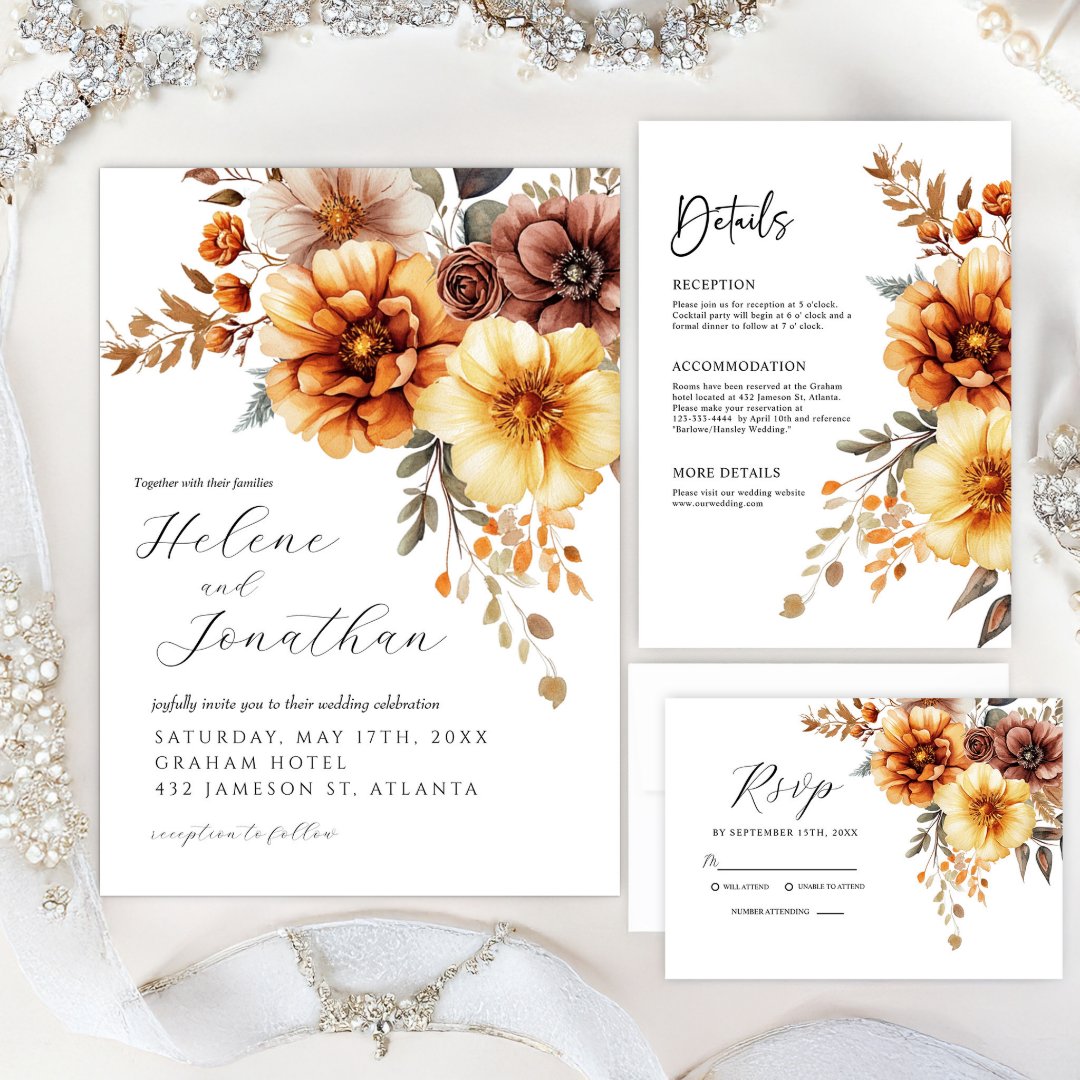 Burnt Orange Terracotta Garden Elegant Wedding Invitation | Zazzle