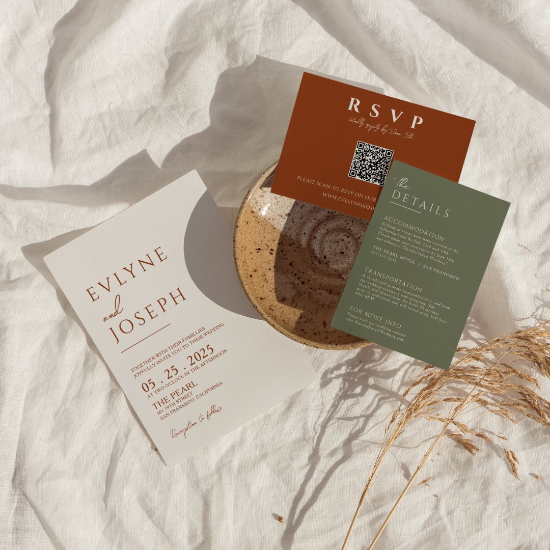 Terracotta Burnt Orange QR Code Online Wedding RSVP Card | Zazzle