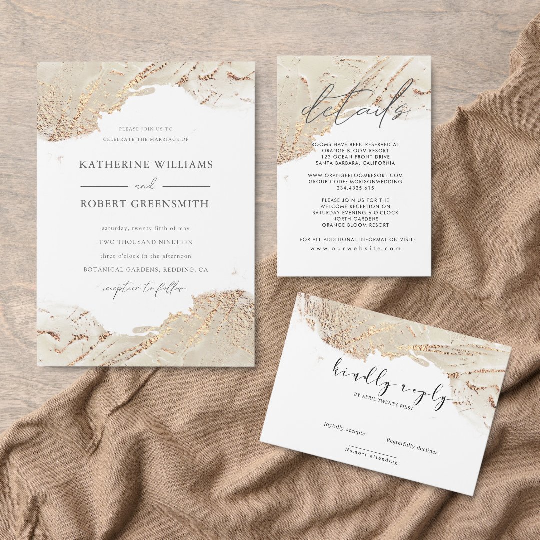 Textured Gold Modern Wedding Invitation | Zazzle