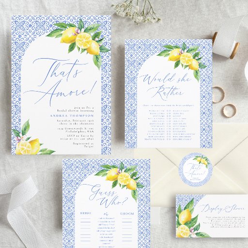 Lemon Italian Blue Tile Positano Bridal Shower Foam Board | Zazzle