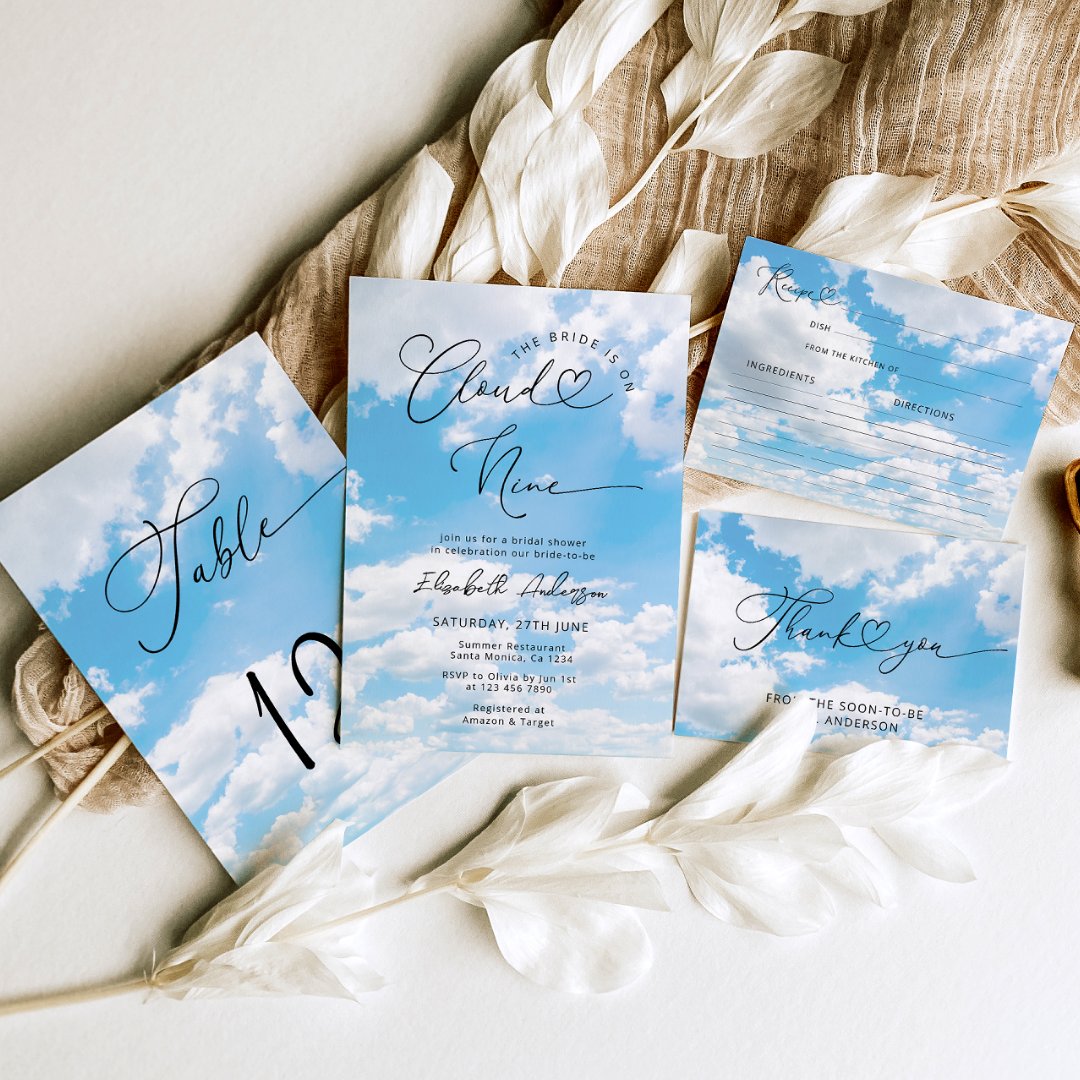 Bride Is On Cloud Nine Elegant Bridal Shower Invitation | Zazzle