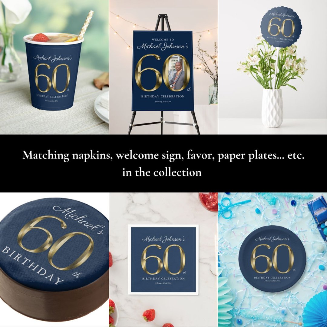 60th Birthday Gold Text Classy Gray Custom Photo Invitation | Zazzle